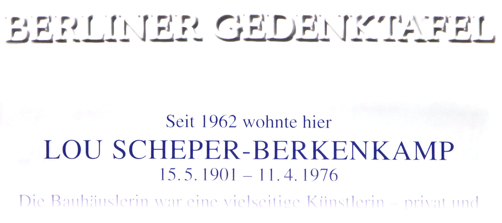 Gedenktafel für Lou Scheper-Berkenkamp - Scharoun Gesellschaft e.V.